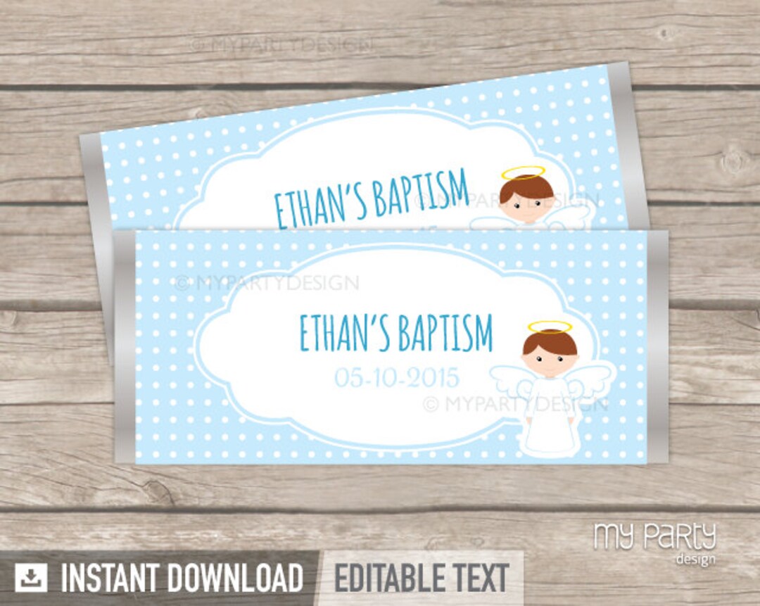 Baptism Chocolate Wrappers, Blue Angel Party Favors, Boy Christening ...