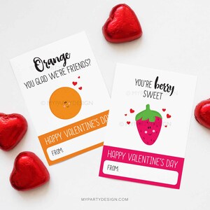 Kids Valentines Day Cards for Kids, Orange Strawberry Classroom ...