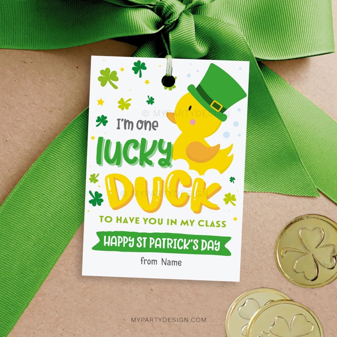 Lucky Duck St Patrick's Day Tag, Kids Rubber Duck Cards for Class Gifts ...