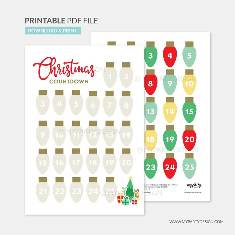Christmas Countdown Chart Printable Christmas Advent - Etsy