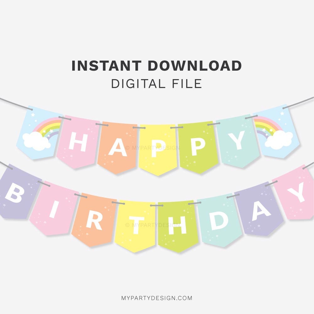 Rainbow Birthday Banner Pastel Rainbow Party Bunting Rainbow | Etsy