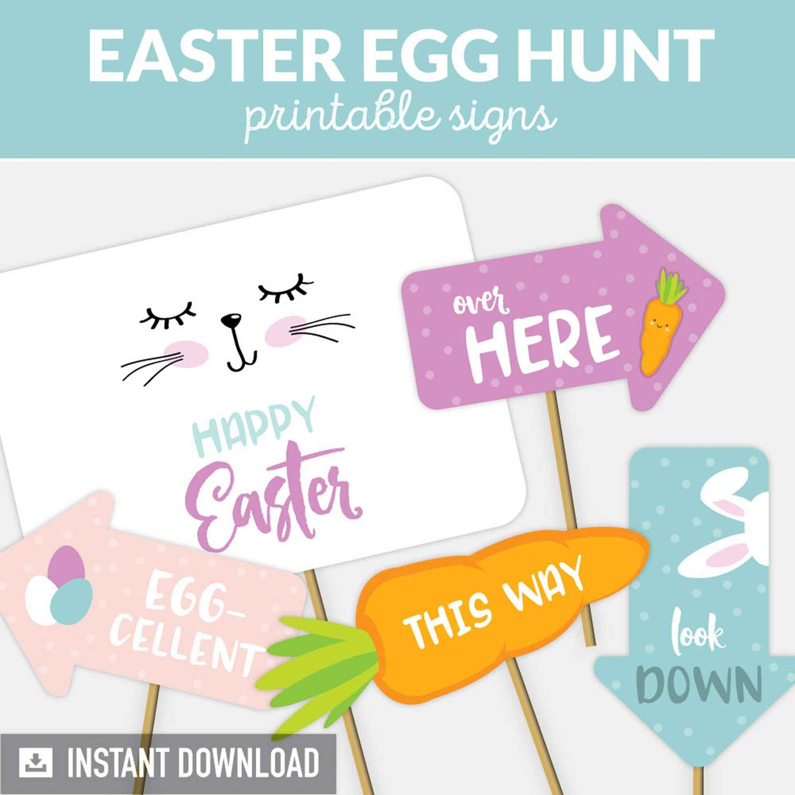 Easter Egg Hunt Signs, Kids Easter Bunny Scavenger Yard Signs Arrows ...