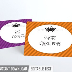 Halloween Food Labels, Printable Halloween Party Place Cards, Halloween ...