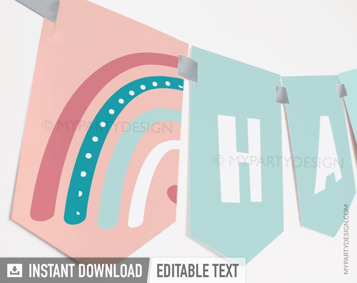 Boho Rainbow Birthday Banner Rainbow Party Bunting Boho | Etsy