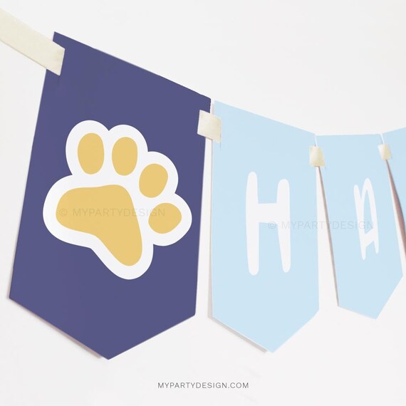 Puppy Birthday Banner, Blue Dog Party Bunting, Puppy Adoption Birthday ...