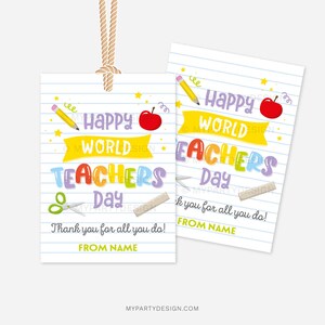 Happy World Teachers Day Tag, Printable Gift Label for School Staff ...