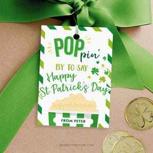 St Patricks Popcorn Gift Tag, Poppin by Gift Label, St Patrick's Day ...