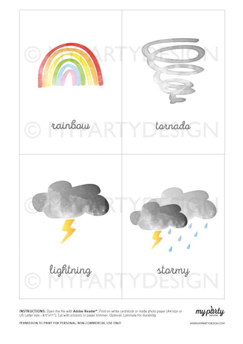 Printable Weather Flash Cards Learn the Weather Homeschool | Etsy