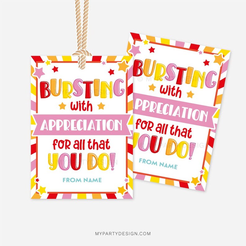 Bursting With Appreciation Tag, Star Theme Grateful Label for Teachers ...
