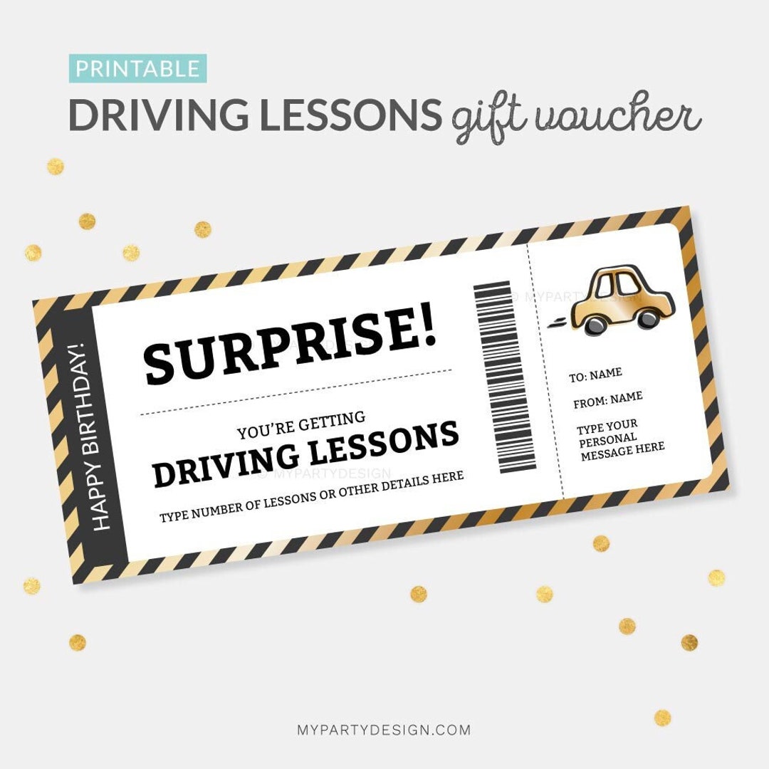 Driving Lessons Gift Voucher Template, Birthday Gift Certificate, Learn ...