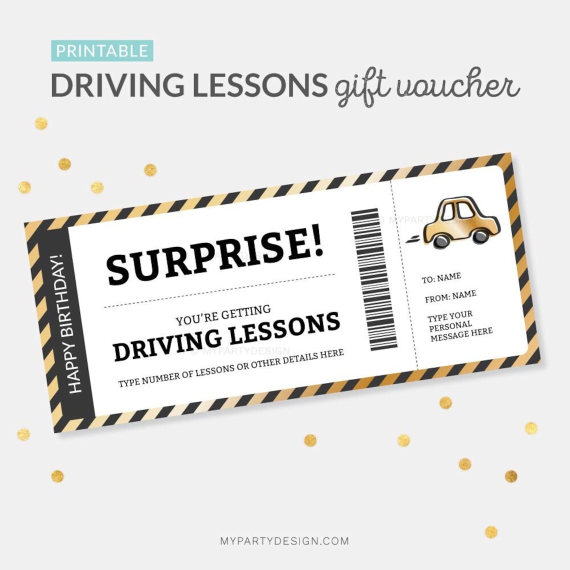 Driving Lessons Gift Voucher Template, Birthday Gift Certificate, Learn ...