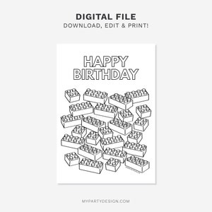 Building Blocks Coloring Page, Bricks Party Activity, Unisex Birthday ...