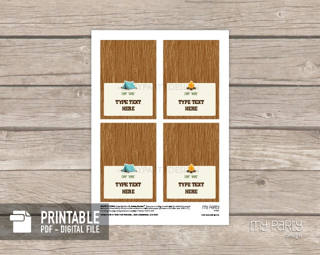 Camping Food Labels Camp Party Place Cards Boy Campout - Etsy