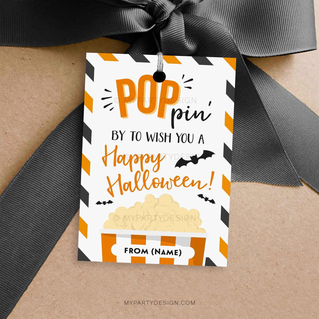 Halloween Popcorn Gift Tag, Poppin by Gift Label, Thank You Gift for ...