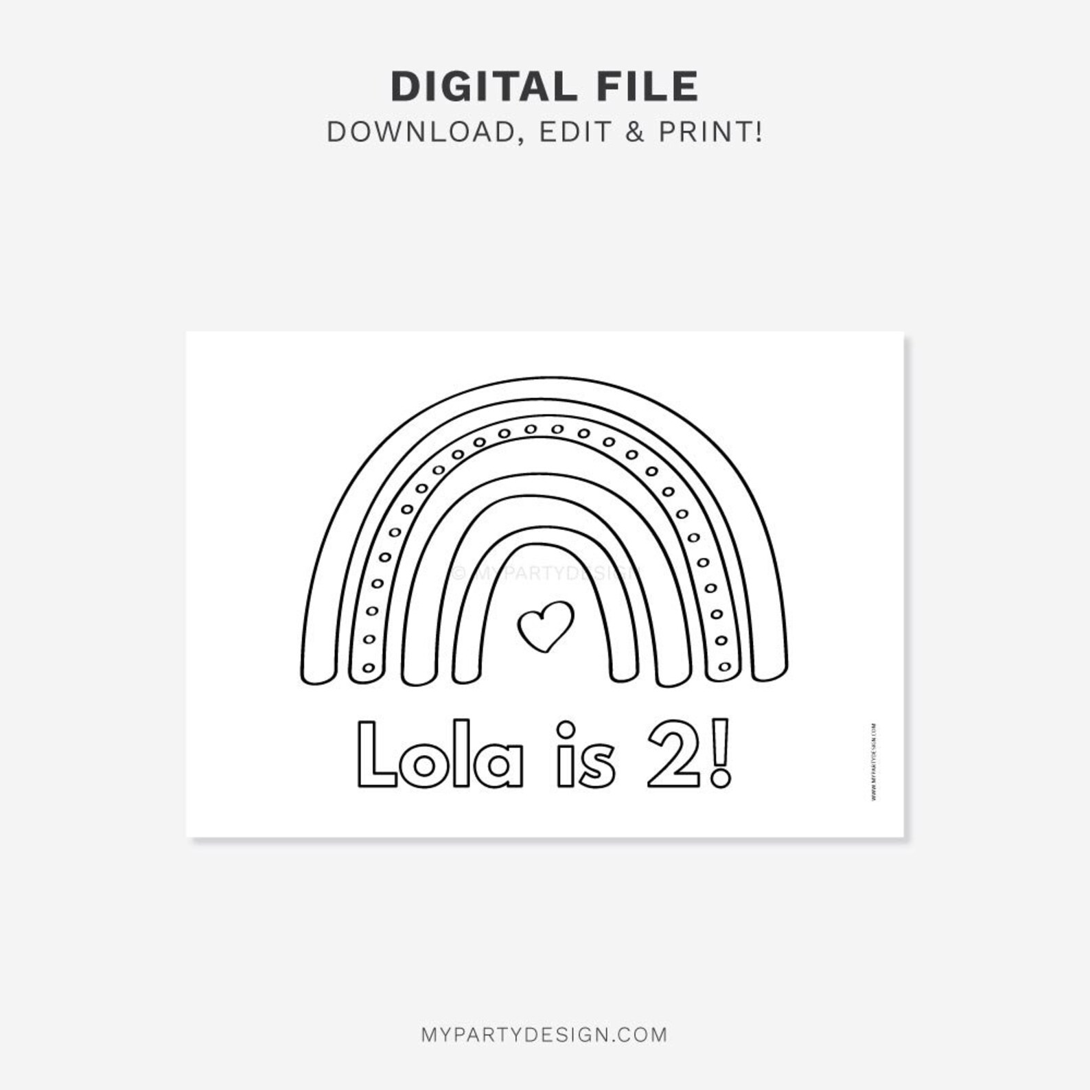 Boho Rainbow Party Coloring Page Rainbow Party Activity Kids | Etsy ...