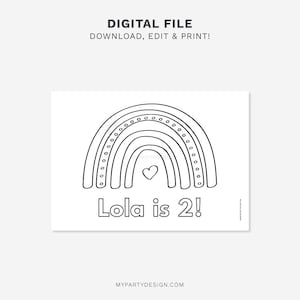 Boho Rainbow Party Coloring Page, Rainbow Party Activity, Kids Birthday ...