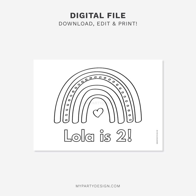 Boho Rainbow Party Coloring Page Rainbow Party Activity Kids | Etsy ...