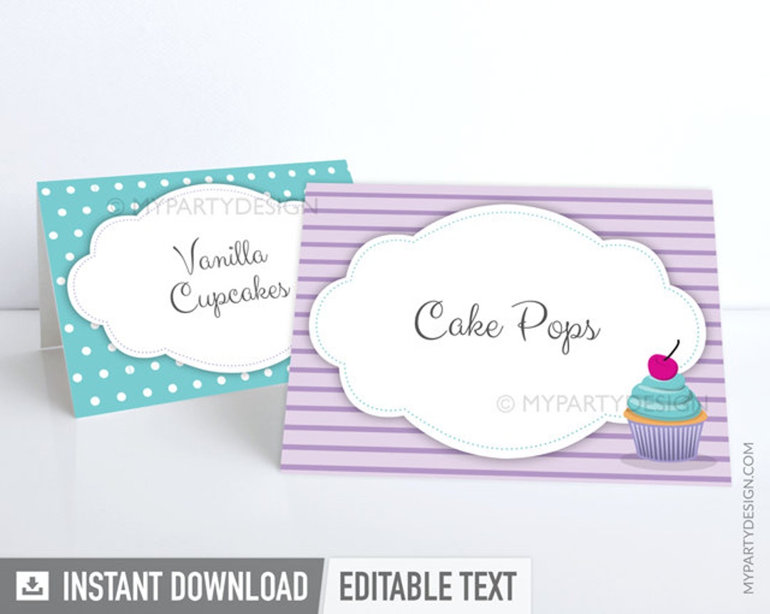 Cupcake Tent Labels, Baking Party Food Labels, Girl Birthday Place ...