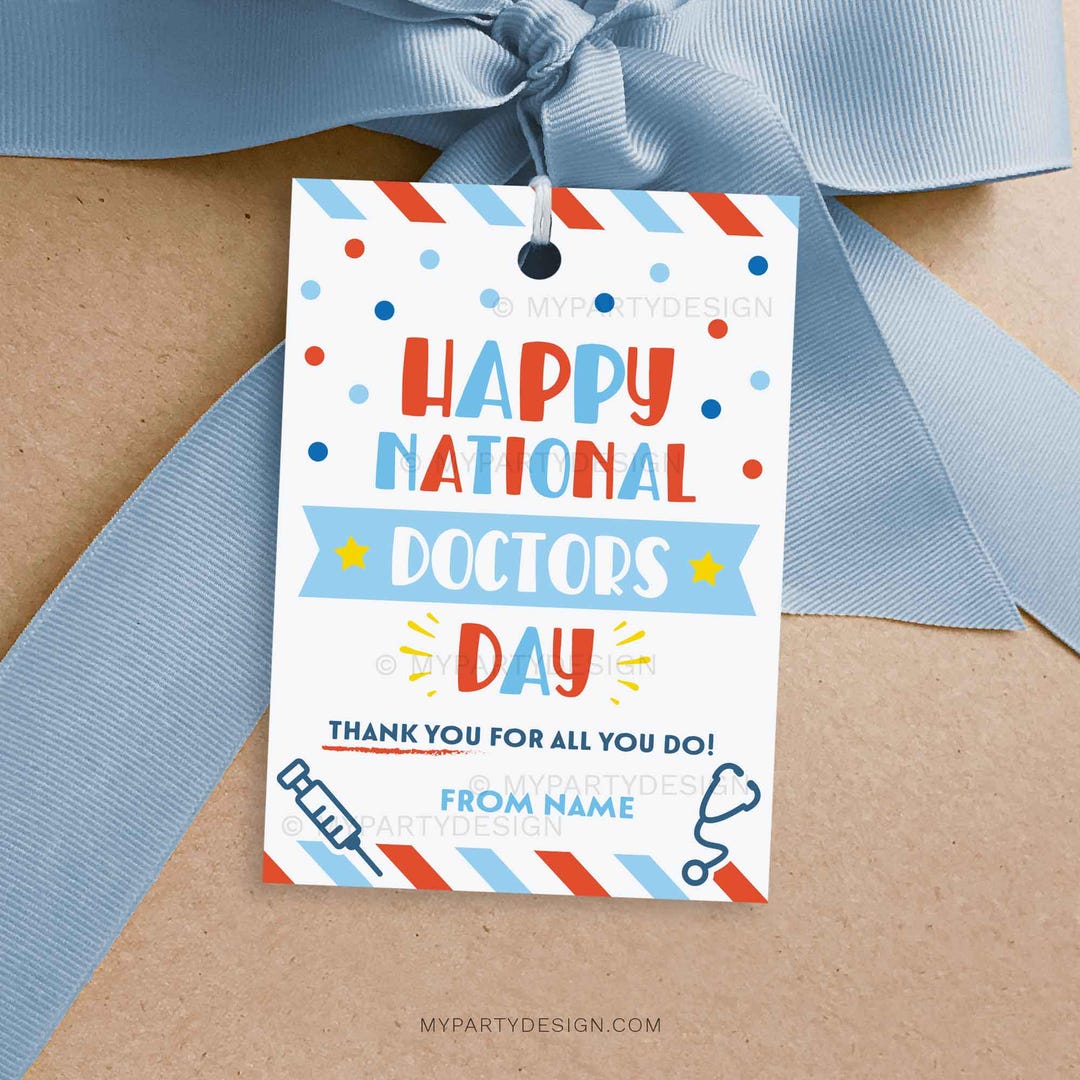 Happy National Doctors Day Tag, Thank You Label for Doctor and Medical ...