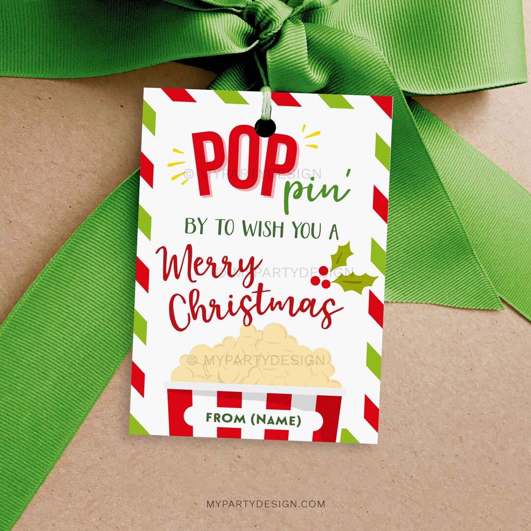 Christmas Popcorn Gift Tag, Poppin by Gift Label, Thank You Gift for ...
