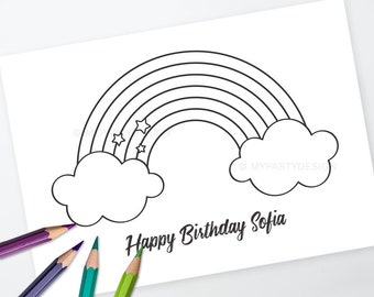 Rainbow Coloring Page, Rainbow Party Activity, Kids Birthday Coloring ...