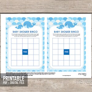 Baby Shower Bingo, Whale Baby Shower Game, Boy Blue Whale Party INSTANT ...
