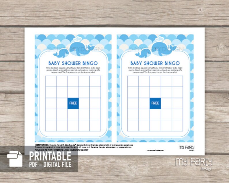 Baby Shower Bingo Whale Baby Shower Game Boy Blue Whale | Etsy