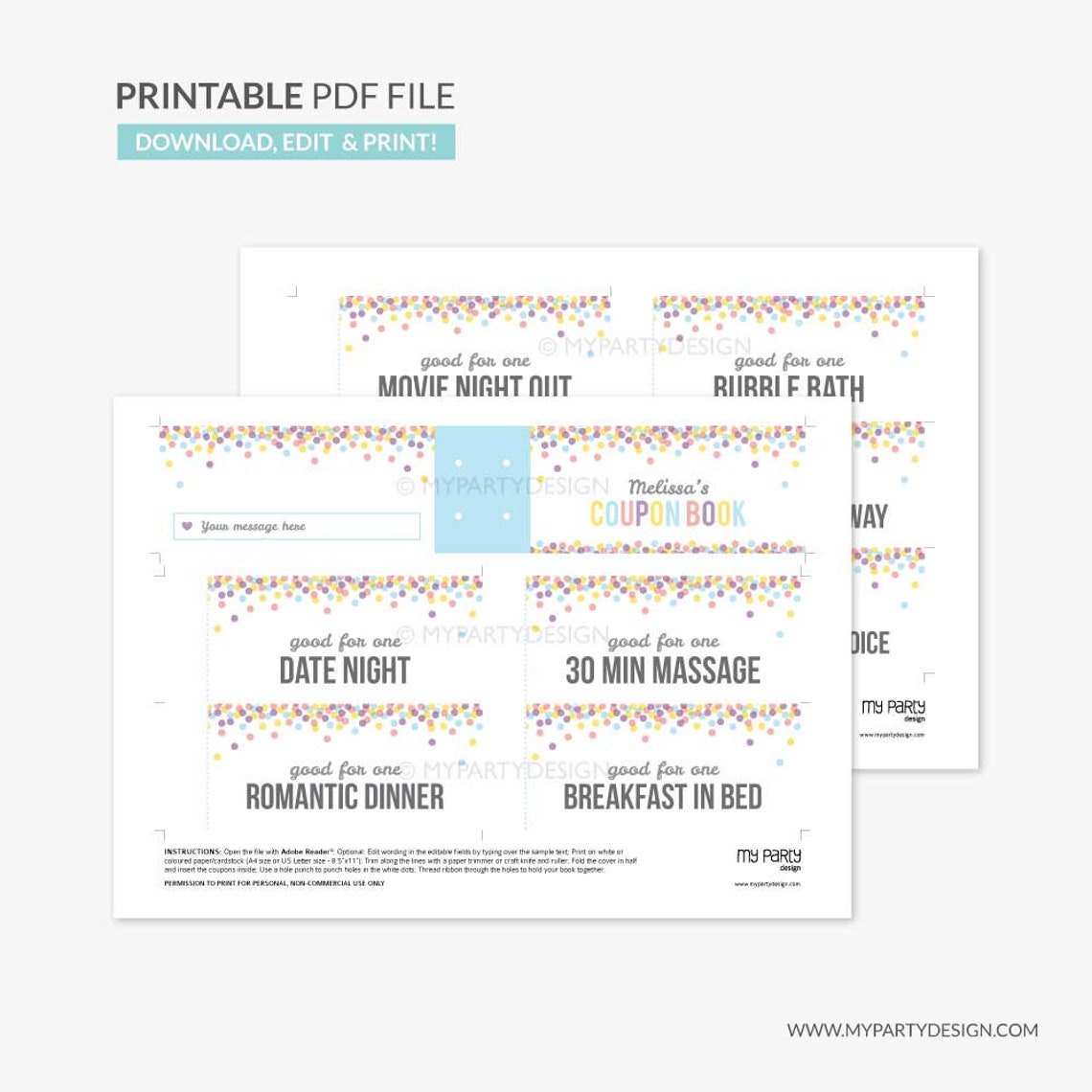 Personalized Coupon Book, Printable Birthday Coupons, Anniversary ...