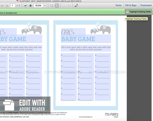 Abc Game Baby Name Game Blue Elephant Baby Shower Game for - Etsy