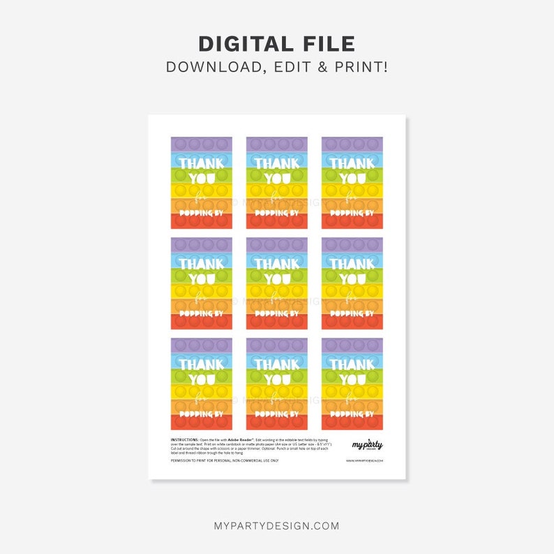 Fidget Party Favor Tags Thanks for Popping by Thank You - Etsy