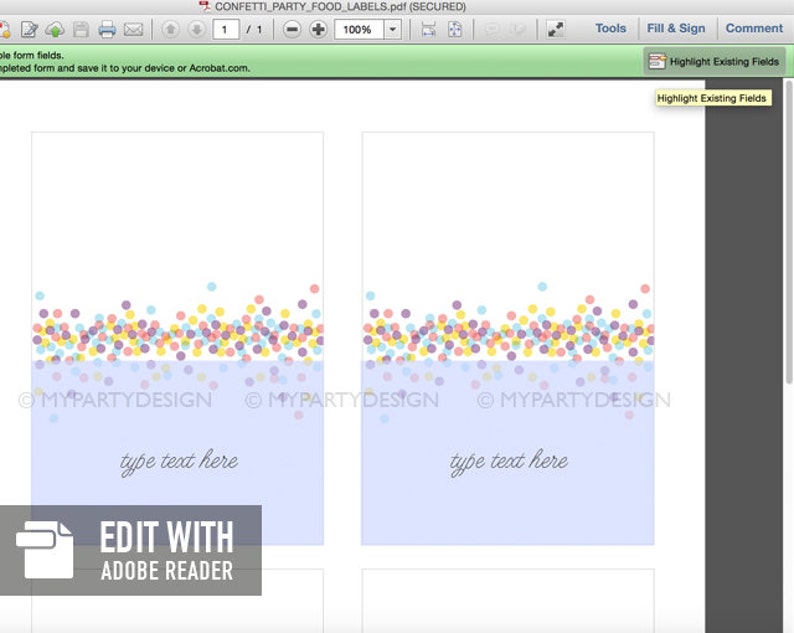 Confetti Food Labels Tent Cards Sprinkle Party Place Cards | Etsy