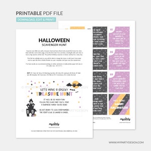 Halloween Scavenger Hunt for Kids, Editable Clue Cards for a Spooky ...