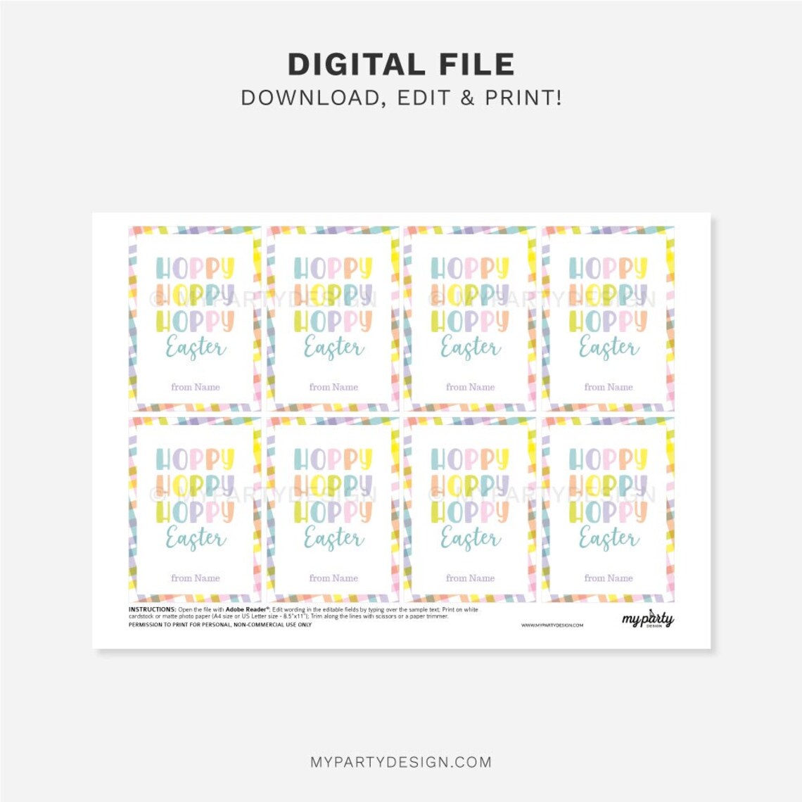 Hoppy Hoppy Easter Tag, Happy Easter Favor Gift Tags for Easter Basket ...