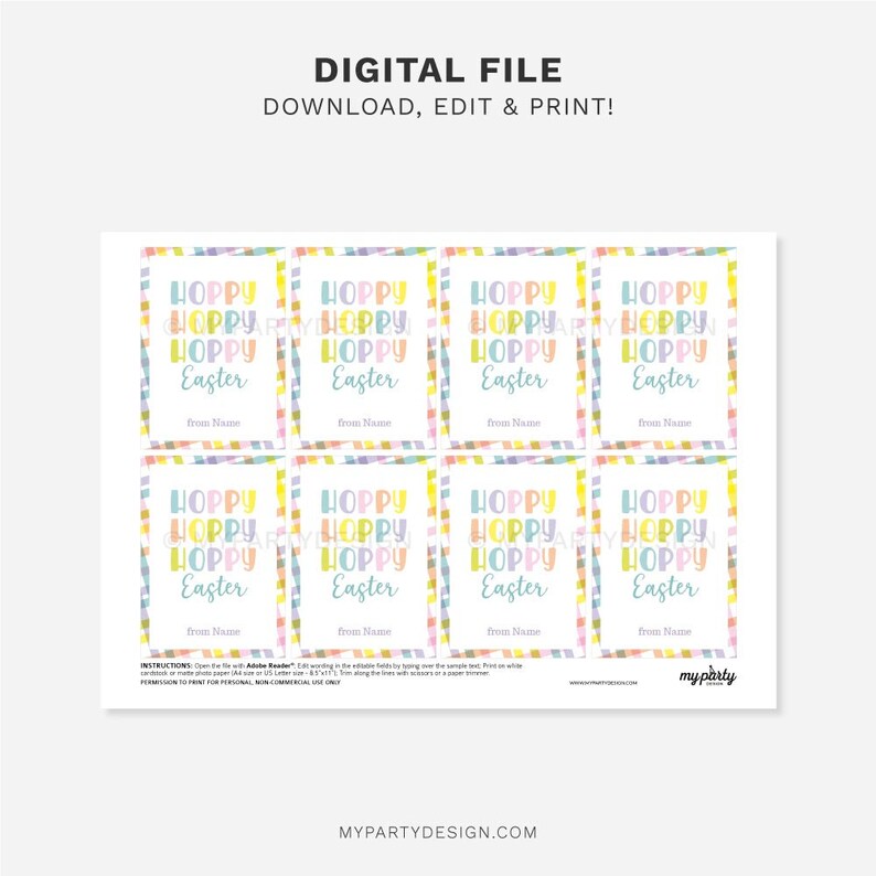 Hoppy Hoppy Easter Tag, Happy Easter Favor Gift Tags for Easter Basket ...