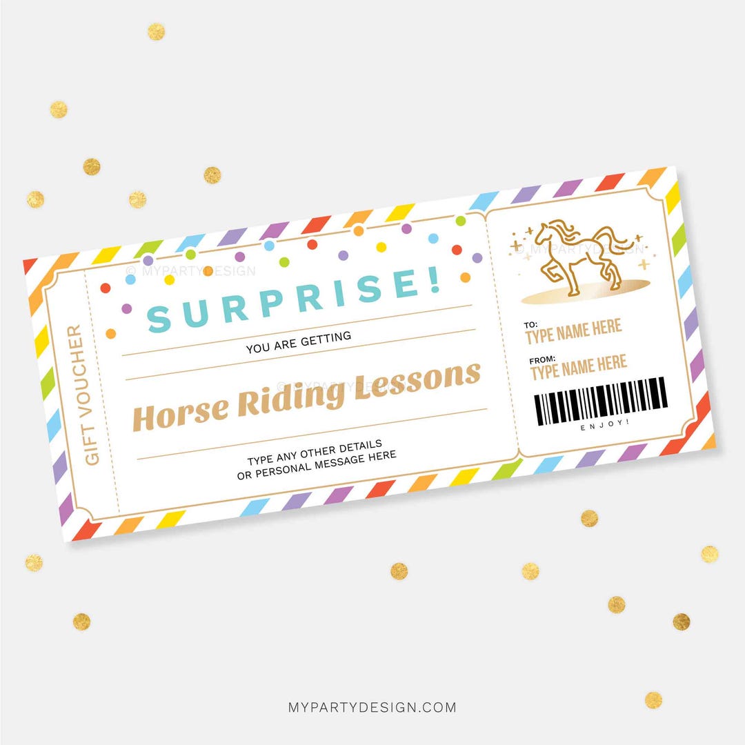 Surprise Horse Riding Lessons Gift Voucher Template, Horse Experience ...