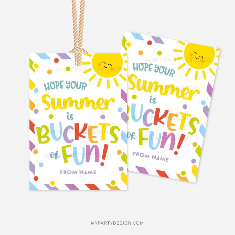 Summer Buckets of Fun Gift Tag, End of School Year Gift Label for Class ...