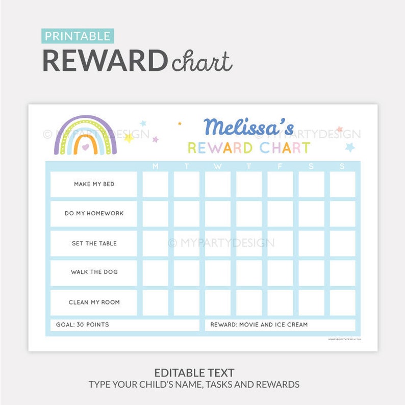 Rainbow Chore Chart for Kids Reward Chart Editable Behavior - Etsy