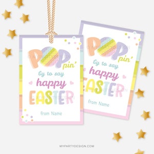 Poppin Easter Tag, Popping by to Say Happy Easter Favor Gift Tags, Kids ...