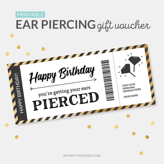 Ear Piercing Voucher Template Surprise Earrings Gift Certificate Birthday Gift For Teen Tween