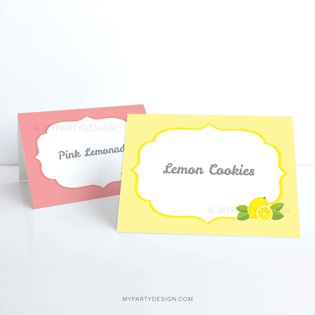 Lemonade Tent Labels, Lemonade Birthday Party Place Cards, Food Labels ...
