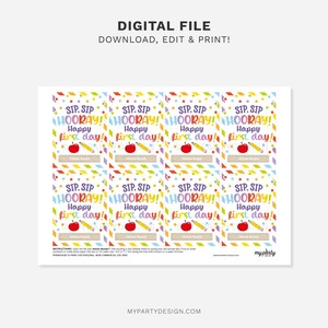 Sip Sip Hooray Happy First Day Gift Tag, Back to School Gift Label for ...