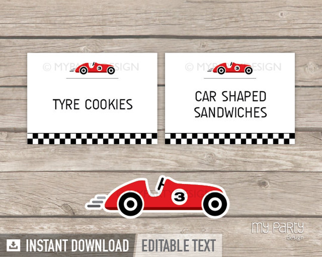 Car Food Labels, Car Race Birthday Party, Racing Tent Labels, Place ...