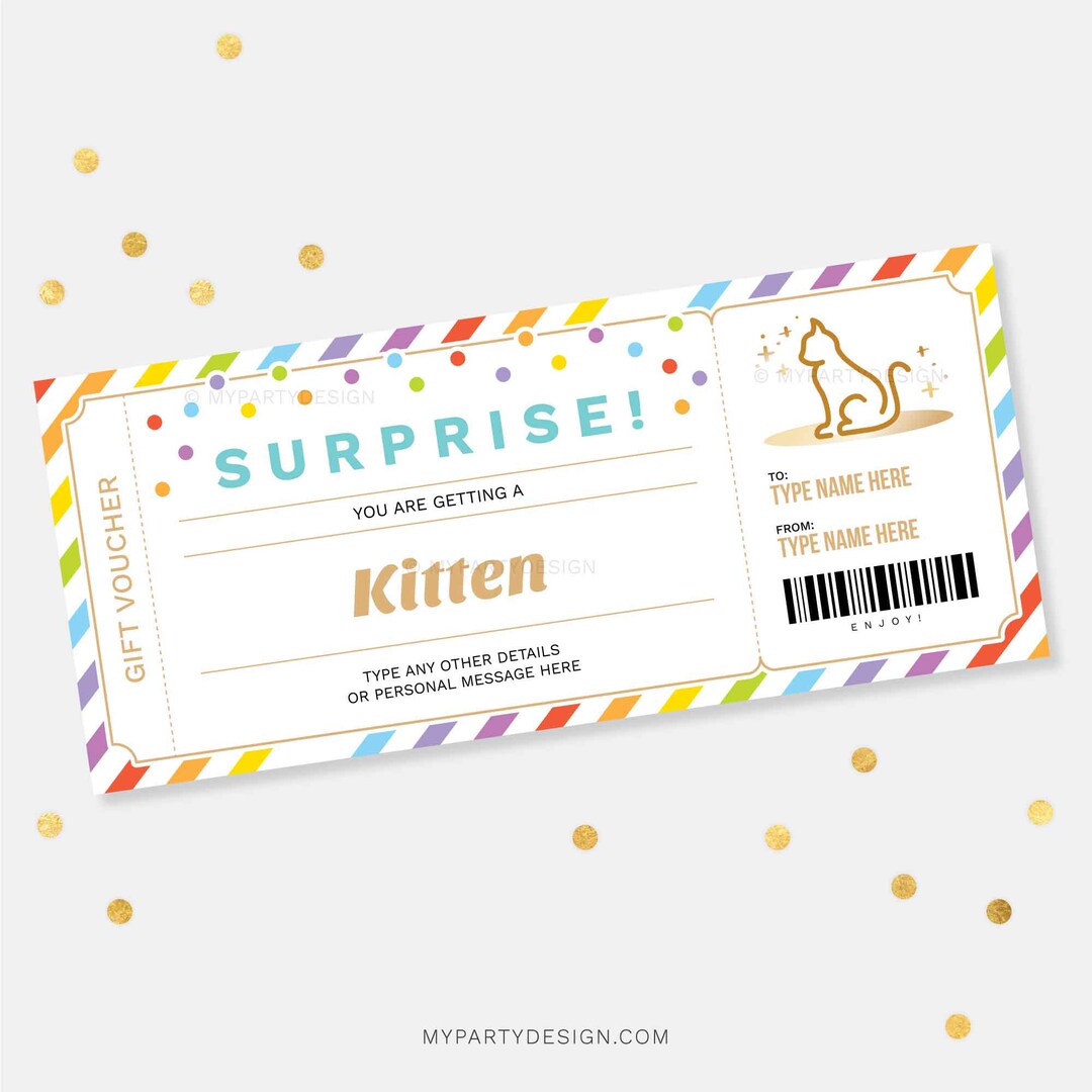 Surprise Cat Gift Voucher Template, Pet Shop Kitten Adoption Gift ...