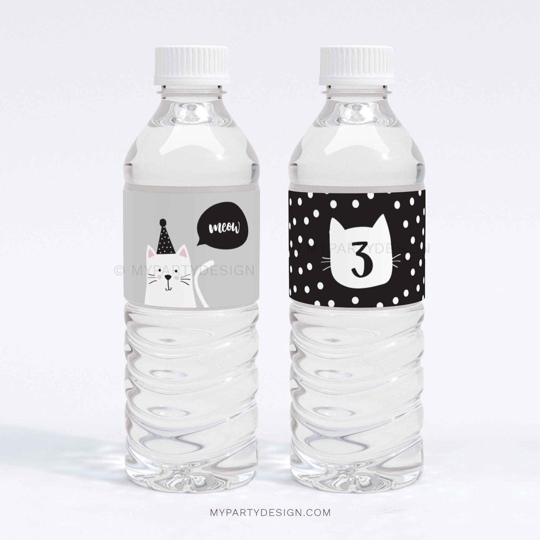 Cat Party Bottle Labels, Water Wrappers, Kitty Cat Party, Kitten ...