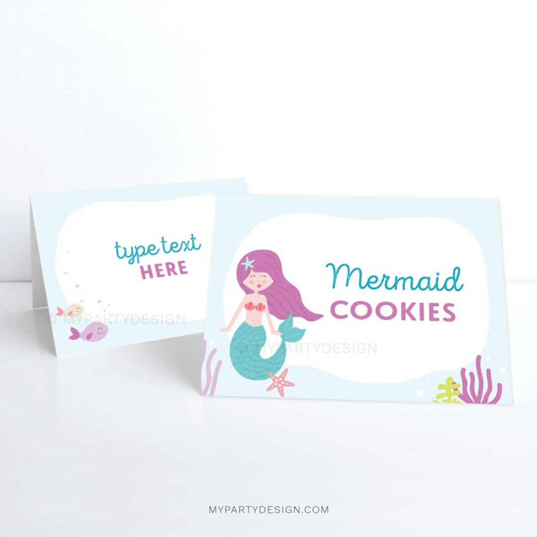 Mermaid Food Labels, Girl Party Printables, Place Cards, Mermaid ...