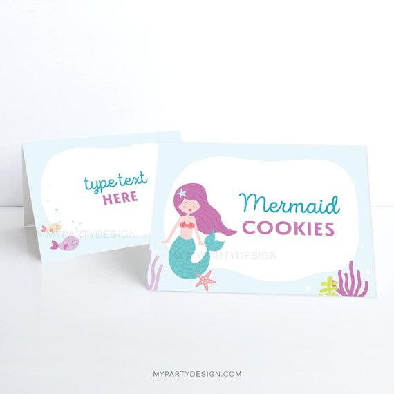 Mermaid Food Labels, Girl Party Printables, Place cards, Mermaid ...