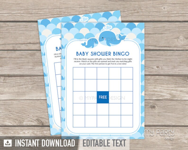 Baby Shower Bingo Whale Baby Shower Game Boy Blue Whale | Etsy