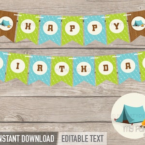 Camping Birthday Banner, Camp Party Decorations, Boy Campout Bunting ...