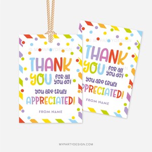 Appreciation Gift Tag, Thank You Label for School Staff, Team or ...