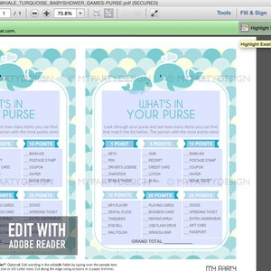 What's in Your Purse Game, Whale Baby Shower, Boy Babyshower, Turquoise ...